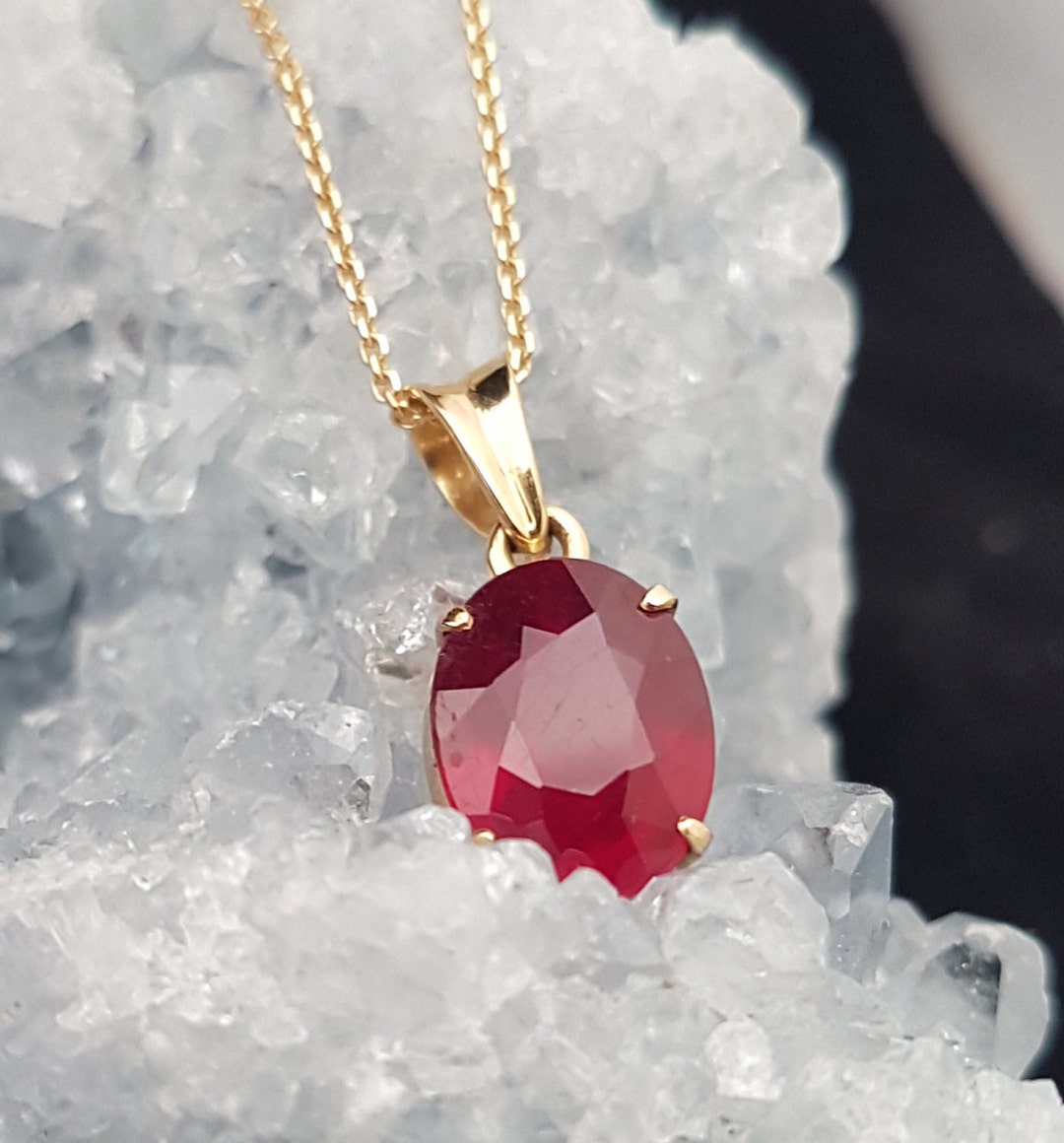 Ruby Pendant, 18K Gold and Ruby Pendant, Ruby Necklace, Faceted Ruby ...
