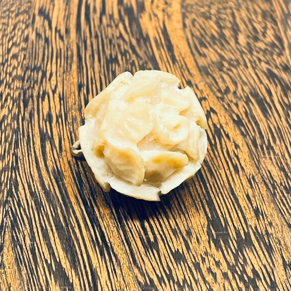 Antique Carved Tagua Nut Rose Flower Pendant Victoria… - Gem