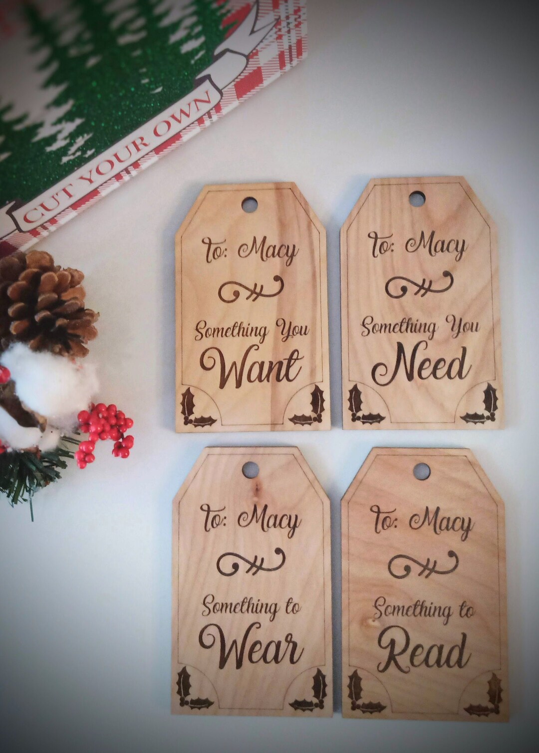 Want Need Wear Read Tags Reusable Wooden Gift Tag Set Christmas ...