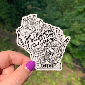 Wisconsin Typography Vinyl Sticker (WATERPROOF) • Laptop, Water Bottle ...