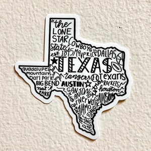 Texas Typography Vinyl Sticker (WATERPROOF) | Laptop, Water Bottle ...