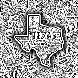 Texas Typography Vinyl Sticker (WATERPROOF) | Laptop, Water Bottle ...