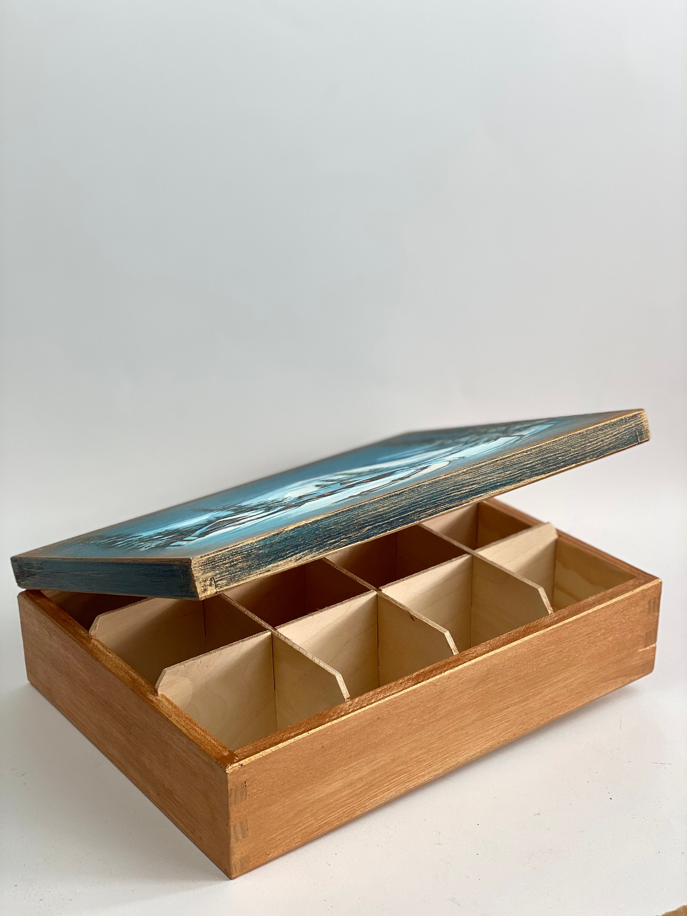 Tea Bag Storage Wooden Blue Tea Box With 12 Slots Big - Etsy Sweden