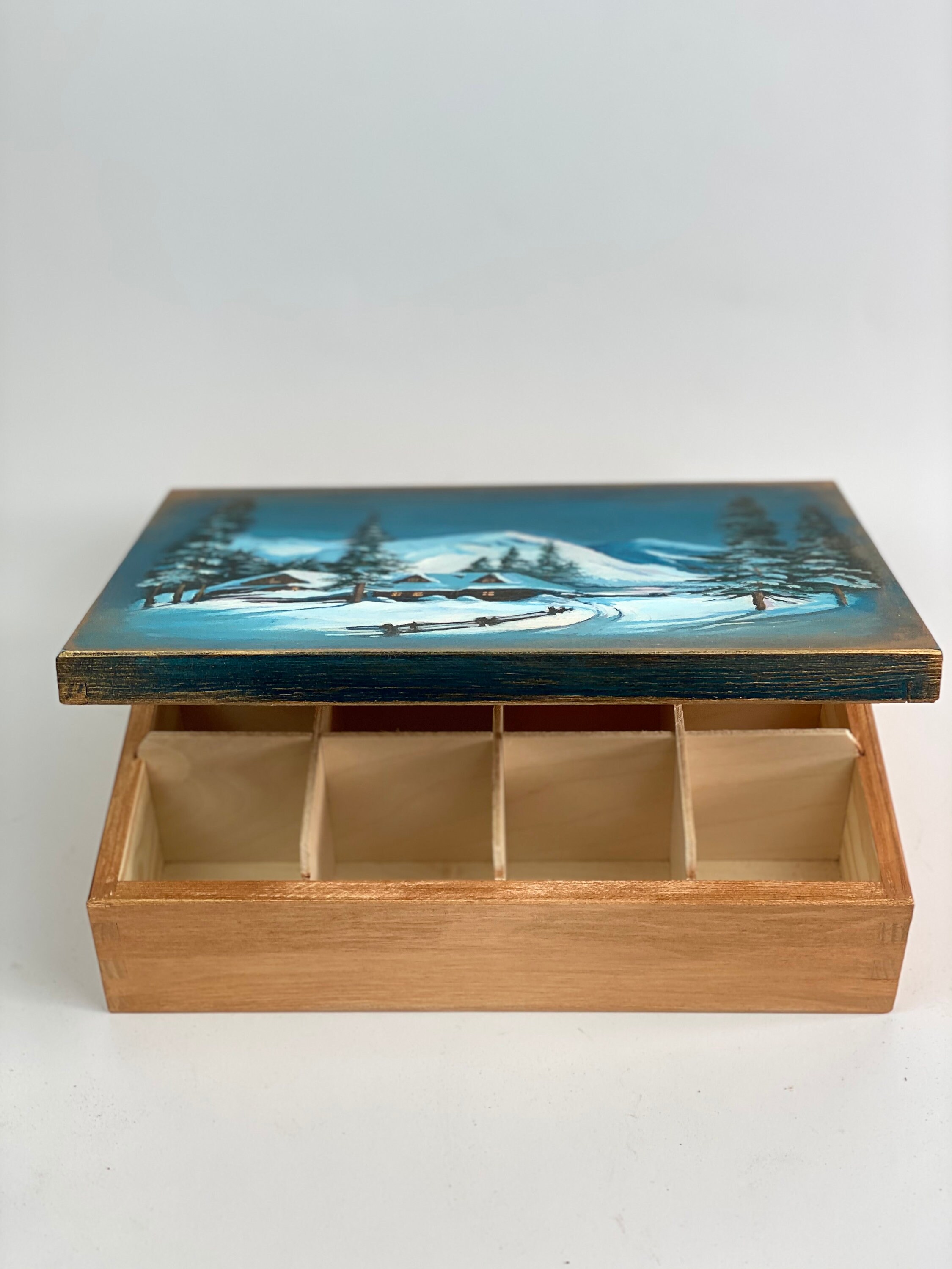 Tea Bag Storage Wooden Blue Tea Box With 12 Slots Big - Etsy Sweden