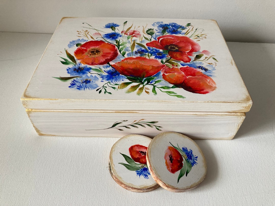 12 Compartments Tea Box, White Tea Box, Poppies Modern Tea Container ...