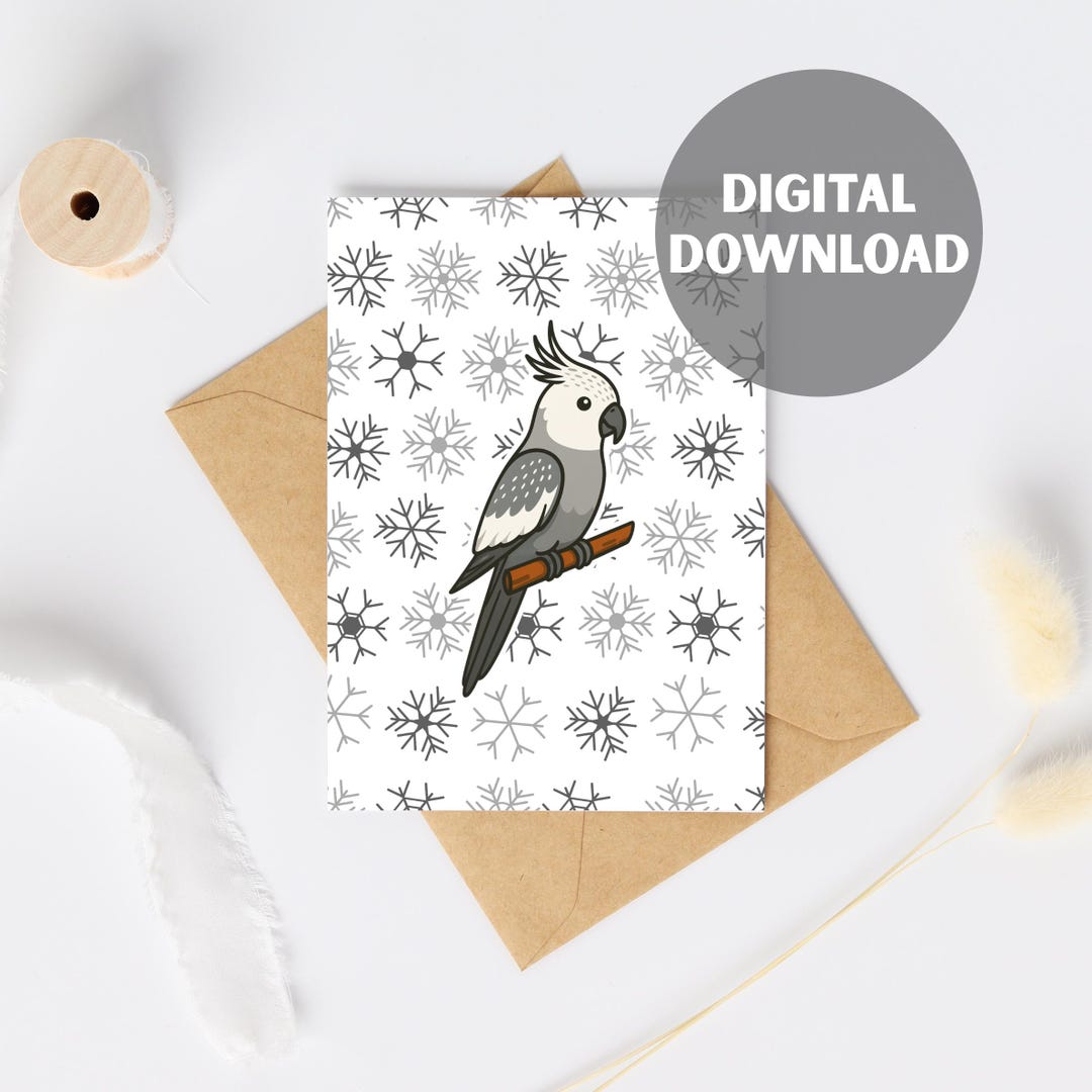 Printable Christmas Cockatiel Card | Digital Download Foldable Holiday ...