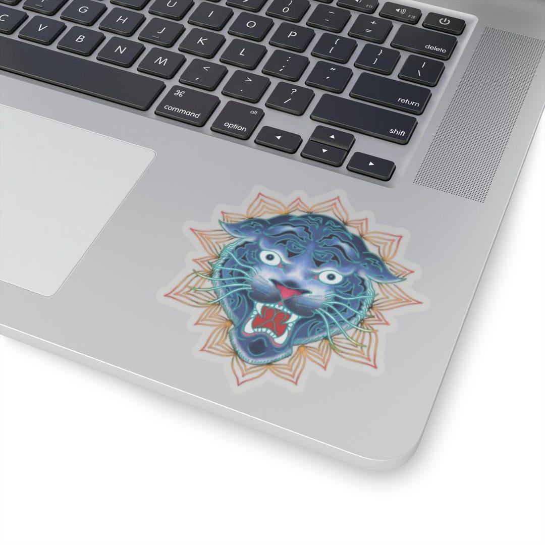 Tiger Tattoo Sticker, Traditional Animal Art Decal, Custom Laptop ...