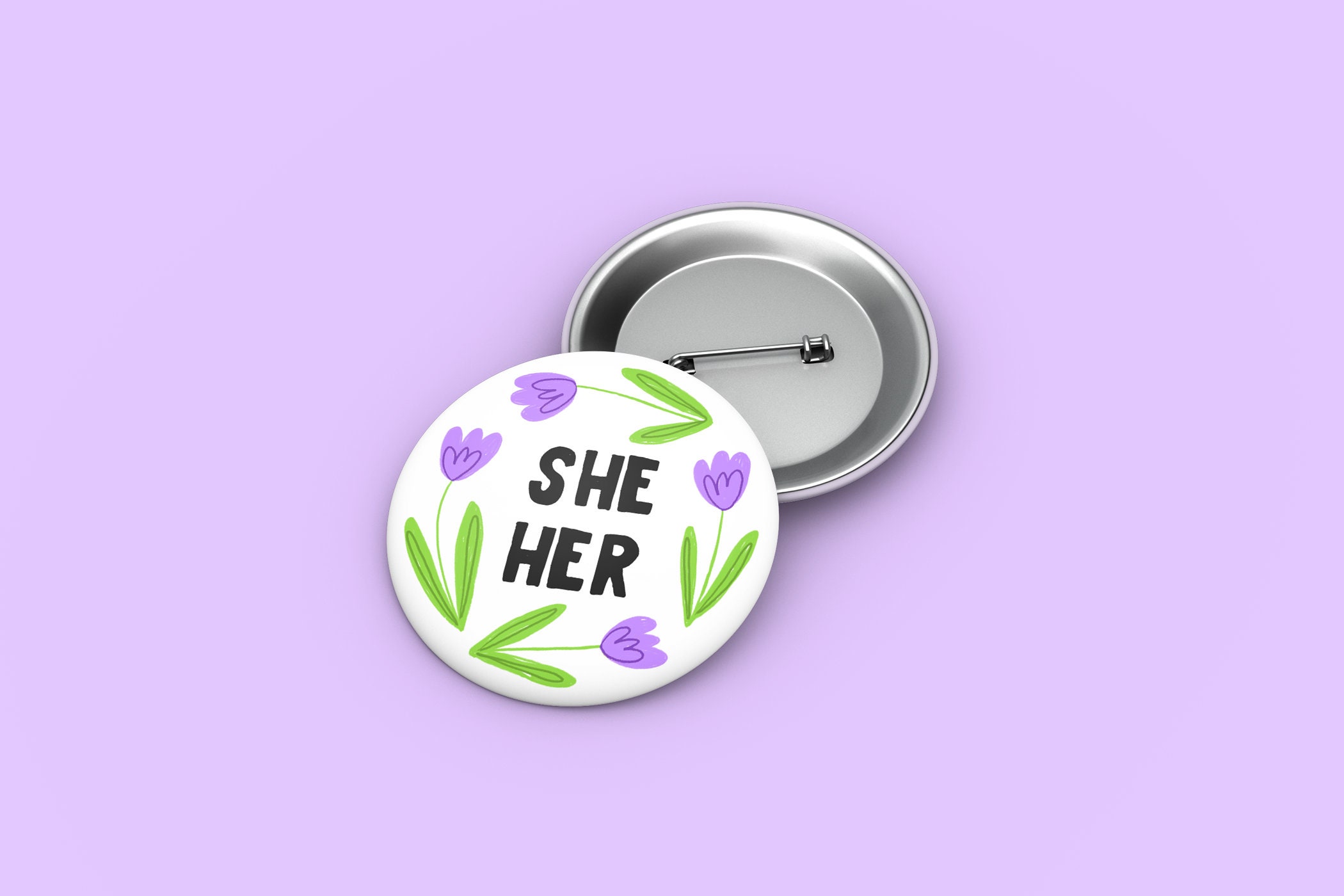 She Her Tulip Pronoun Badge Queer Pride LGBTQIA Identity Badge - Etsy