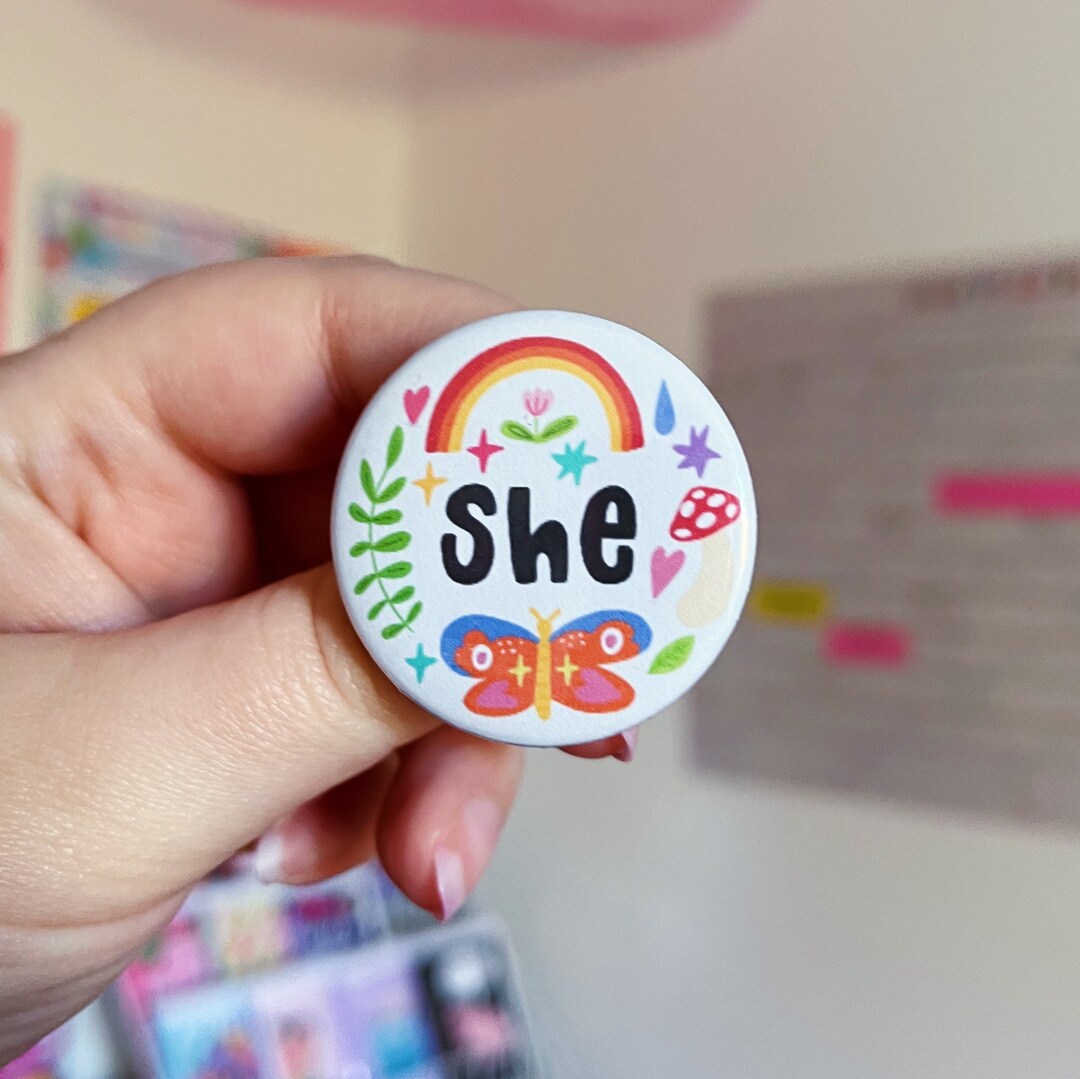 She Her Pronoun Badge Queer Nonbinary LGBTQIA Genderqueer Identity ...