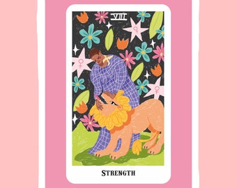 Strength Tarot Card Print the Strength Card Poster Pink - Etsy