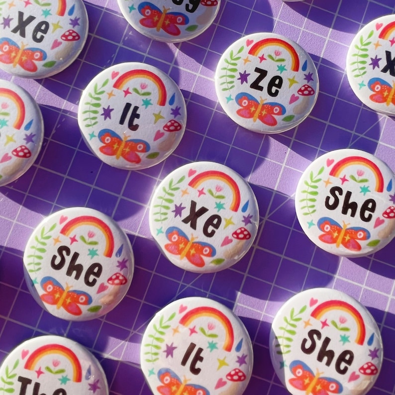 She Her Pronoun Badge Queer Nonbinary LGBTQIA Genderqueer Identity Badge Pin Button - Etsy
