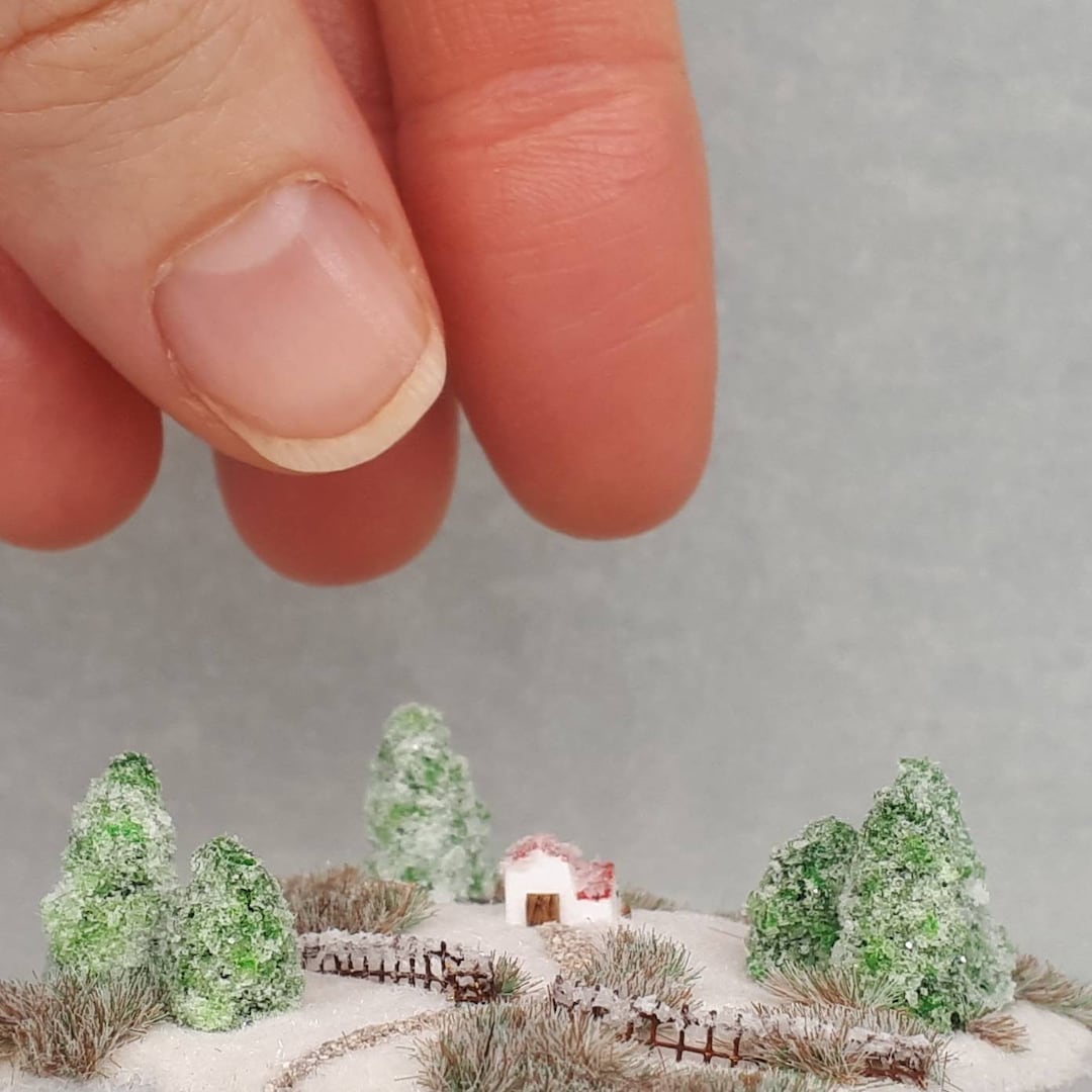 Miniature Snowy Landscape. Snowy Landscape Diorama. Snow Cabin Diorama ...