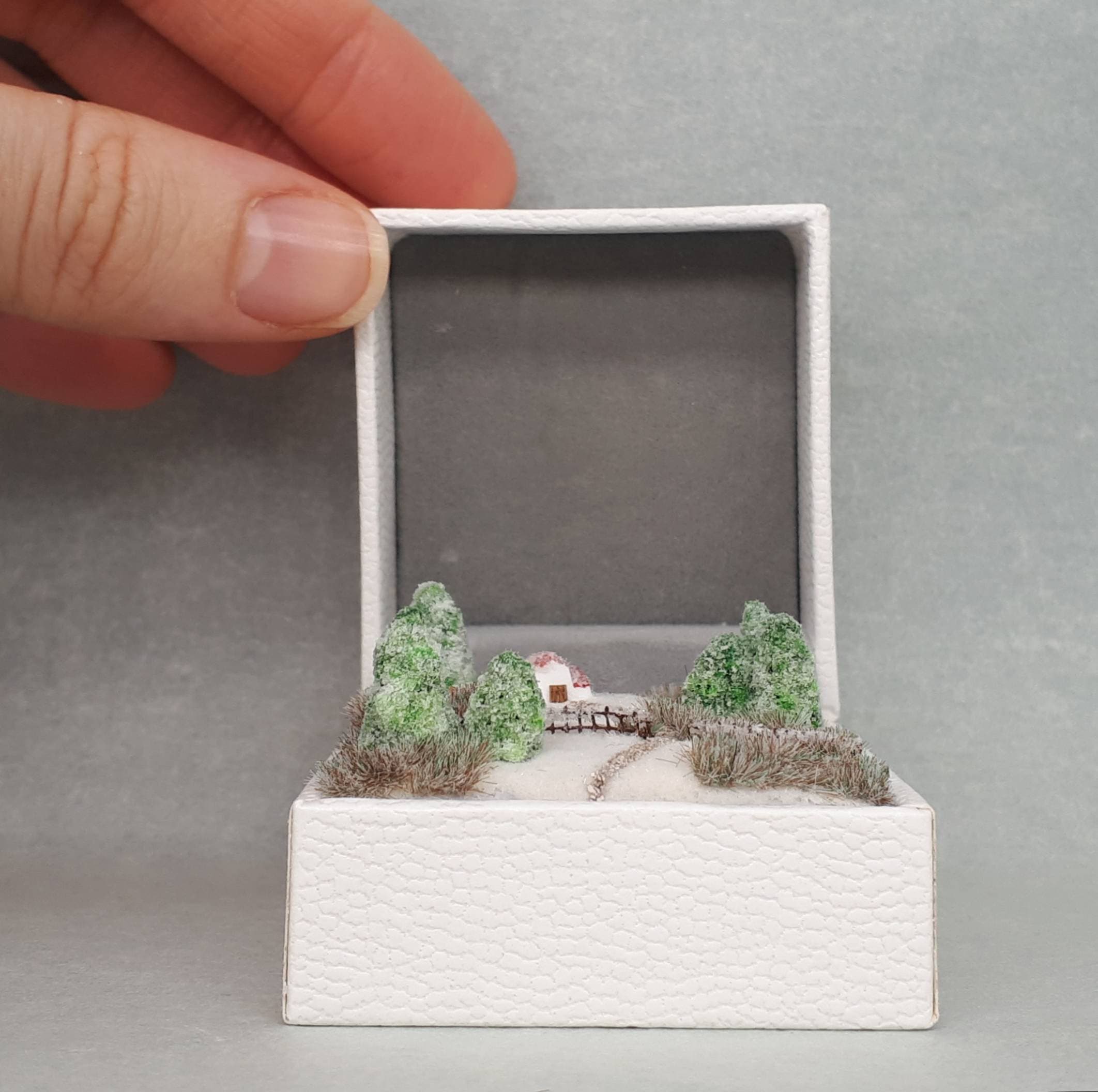 Miniature Snowy Landscape. Snowy Landscape Diorama. Snow Cabin Diorama ...