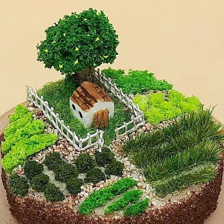 Miniature Garden Diorama. Fruit Tree Orchard. Field Planted Scene ...