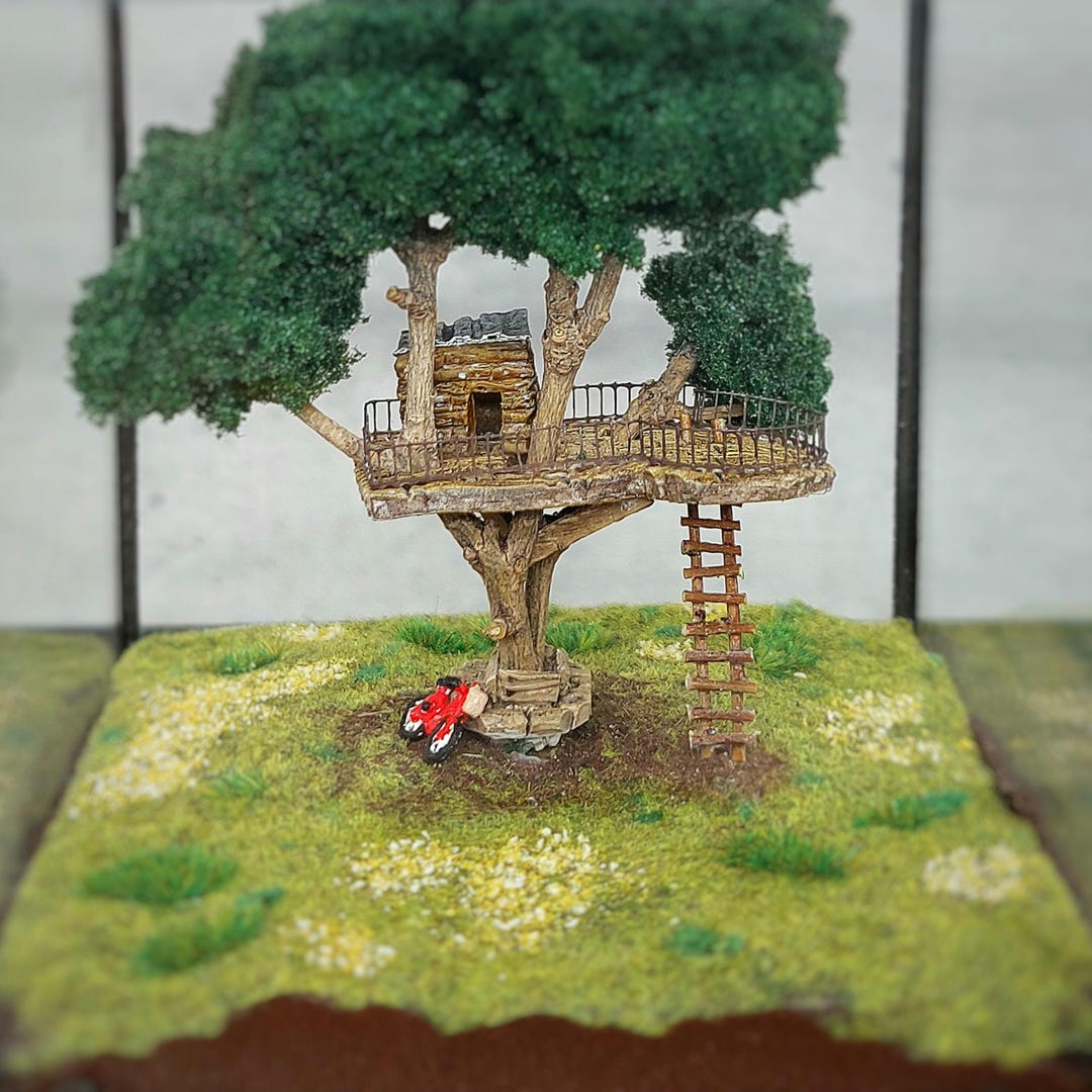 Miniature Treehouse Diorama. Wooden House Scene. Childhood Treehouse ...
