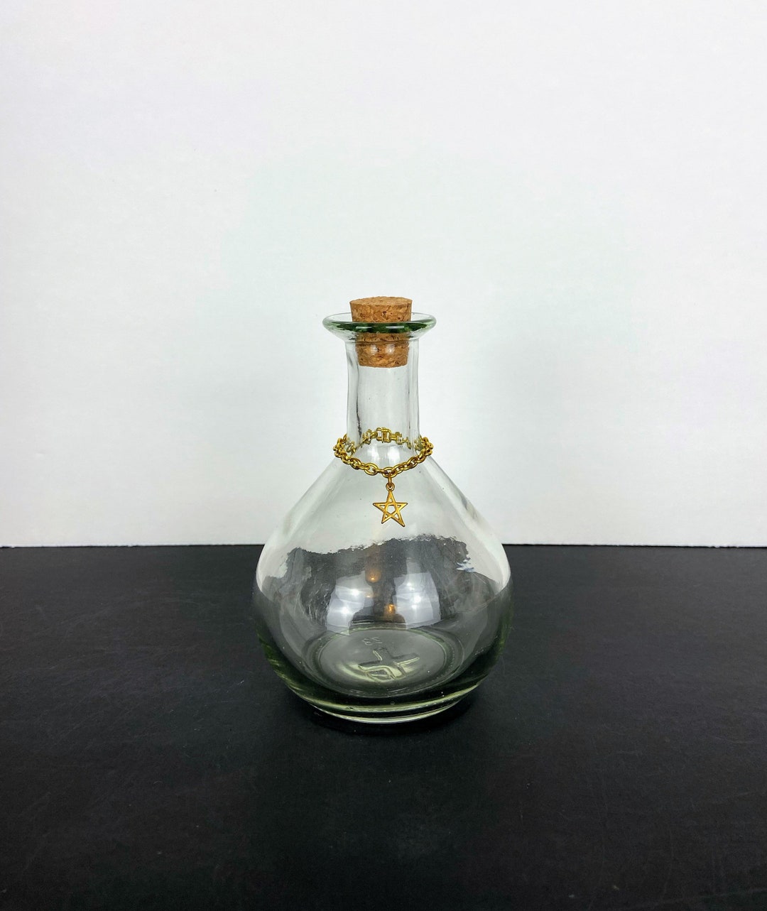 Round Glass Potion Bottle With Brass Pentagram Star Charm and - Etsy