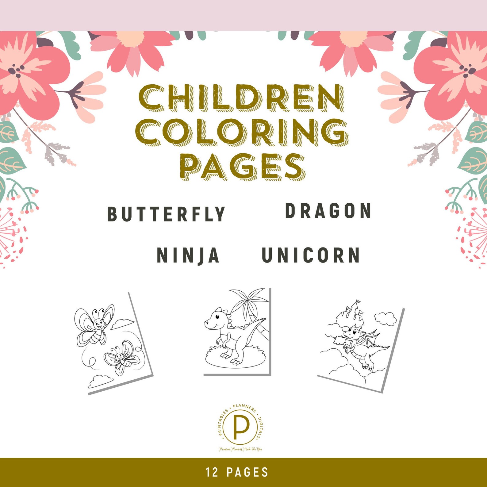 Children Coloring Book, Children Coloring Pages, Unicorn Ninja Dragon ...