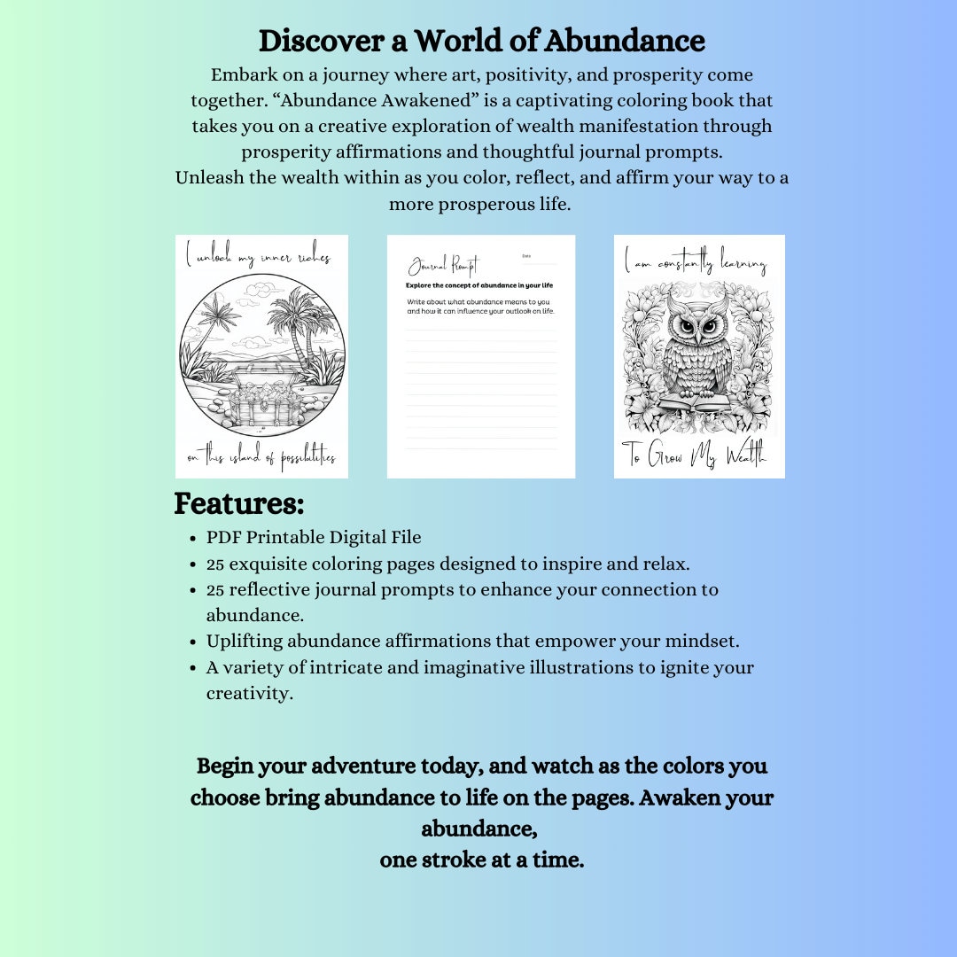 Abundance Awakened. Adult Coloring Pages of Prosperity Affirmations and ...