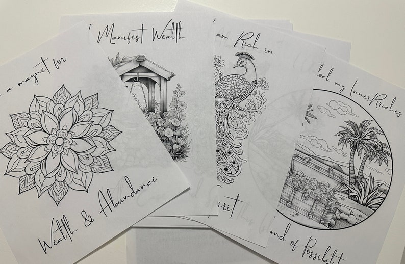 Abundance Awakened. Adult Coloring Pages of Prosperity Affirmations and ...