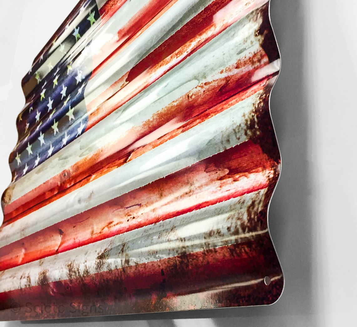 24 Inch Rustic American Flag Metal Sign - Etsy