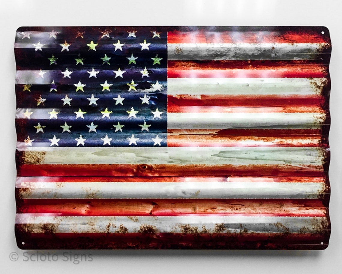 24 Inch Rustic American Flag Metal Sign - Etsy