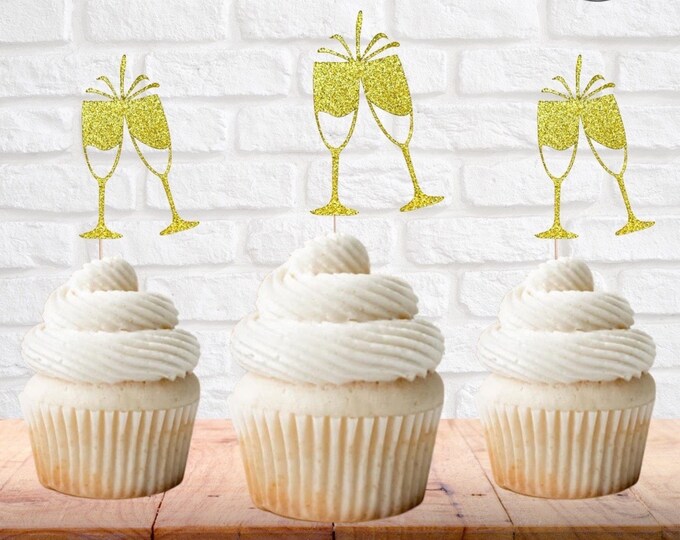 Champagne Glass Cupcake Toppers, Celebration Cupcake Topper, New Year's ...