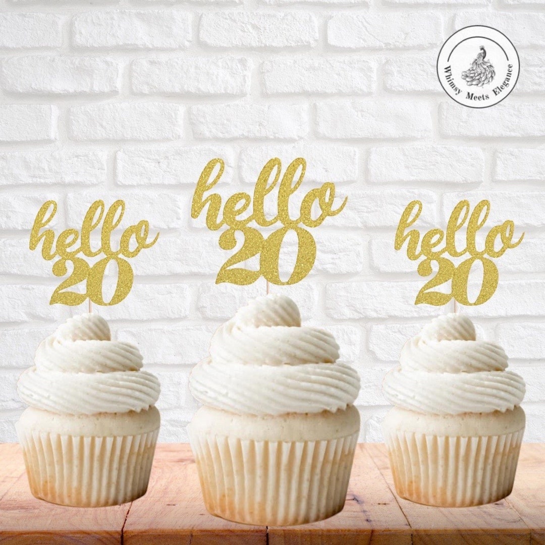 Hello 20 Cupcake Toppers, Happy Birthday Cupcake Toppers, 20th Birthday ...