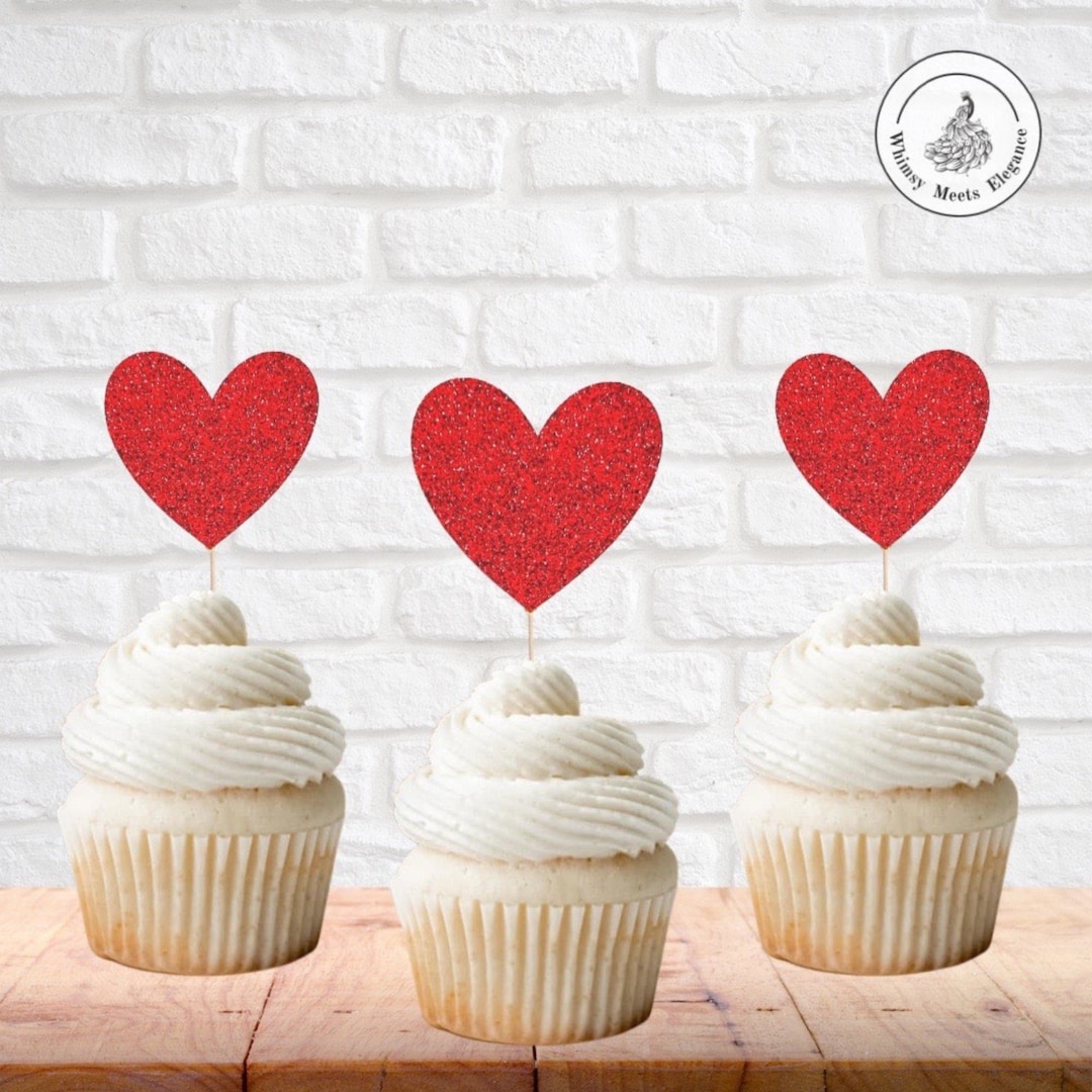 Heart Cupcake Toppers Valentine's Cupcake Toppers Birthday Toppers ...