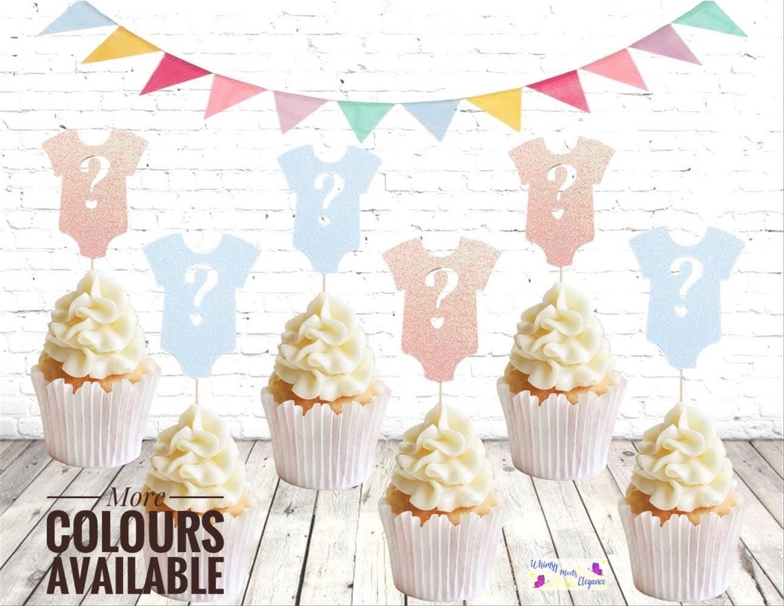 Gender Reveal Cupcake Toppers Two Colours Onesie Topper Etsy