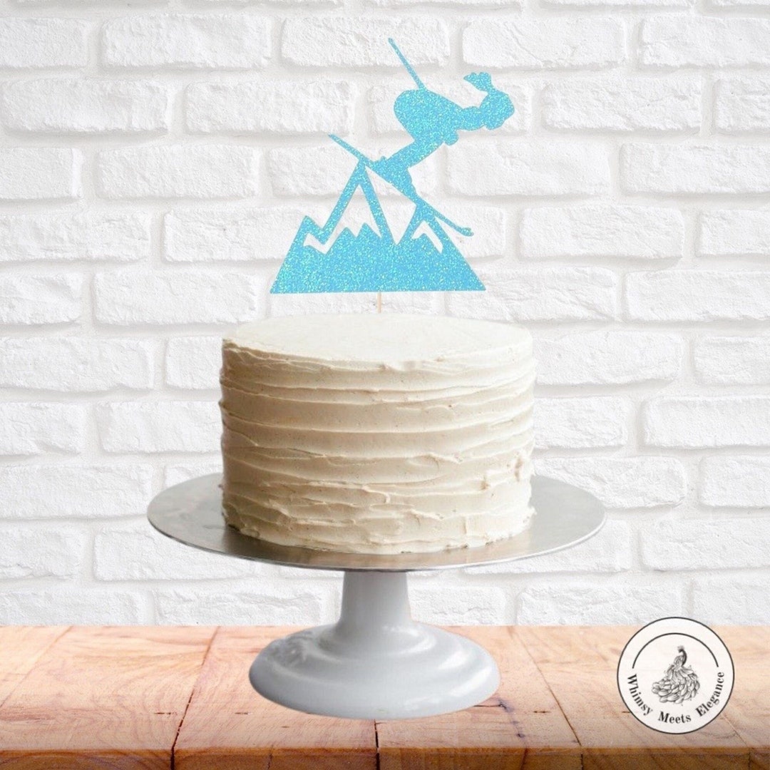 Female Skier on Mountain Cake Topper - Girl Skier Cake Topper - Skier ...