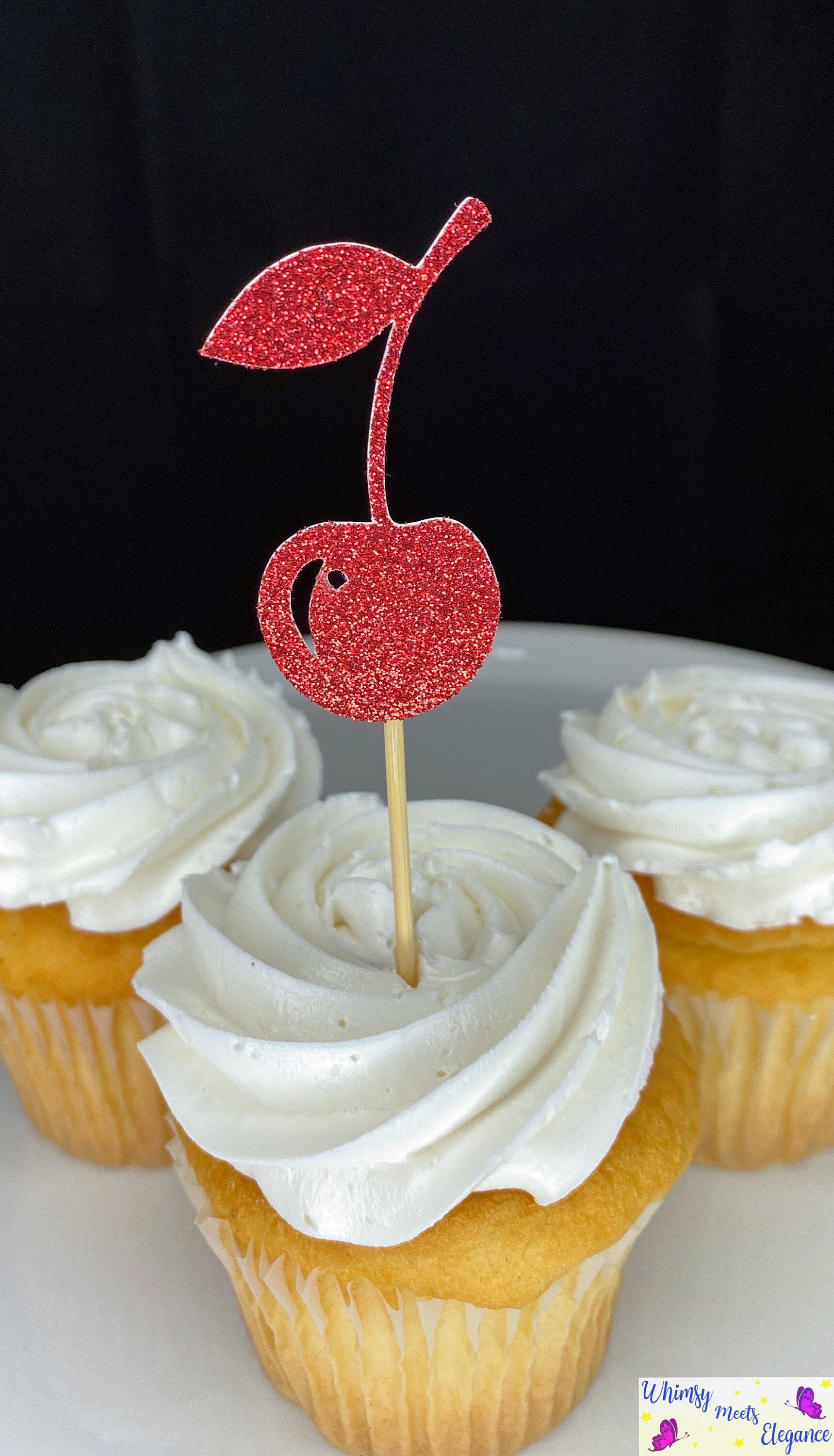 Cherry Cupcake Topper Fruit Cupcake Topper Glitter Cherry | Etsy