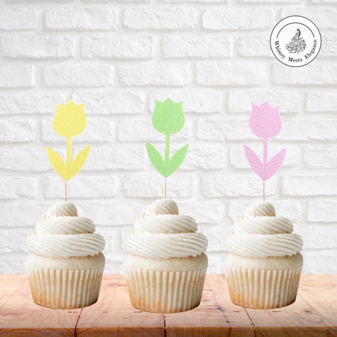 Tulip Cupcake Toppers, Flower Cupcake Toppers, Easter Cupcake Toppers ...