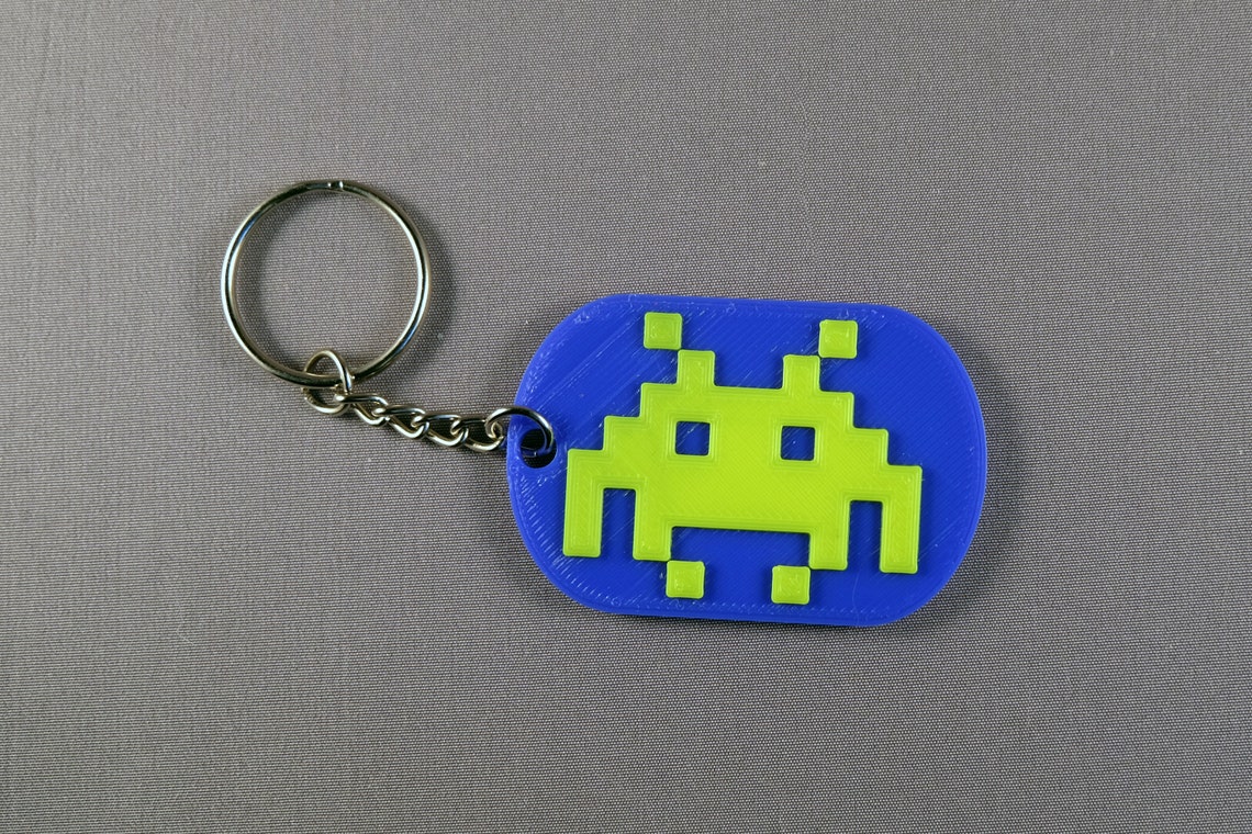 Alien Invader Game Keyring. 3D Printed. Retro 70's 80's Arcade Gift ...
