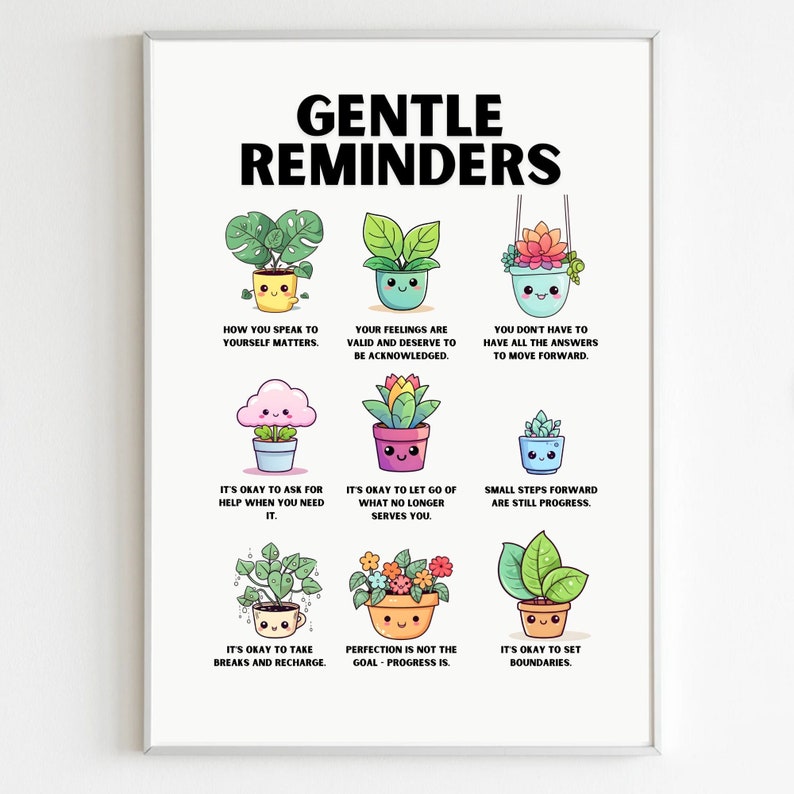 Gentle Reminders Mental Health Poster Positive Affirmations Poster Art ...