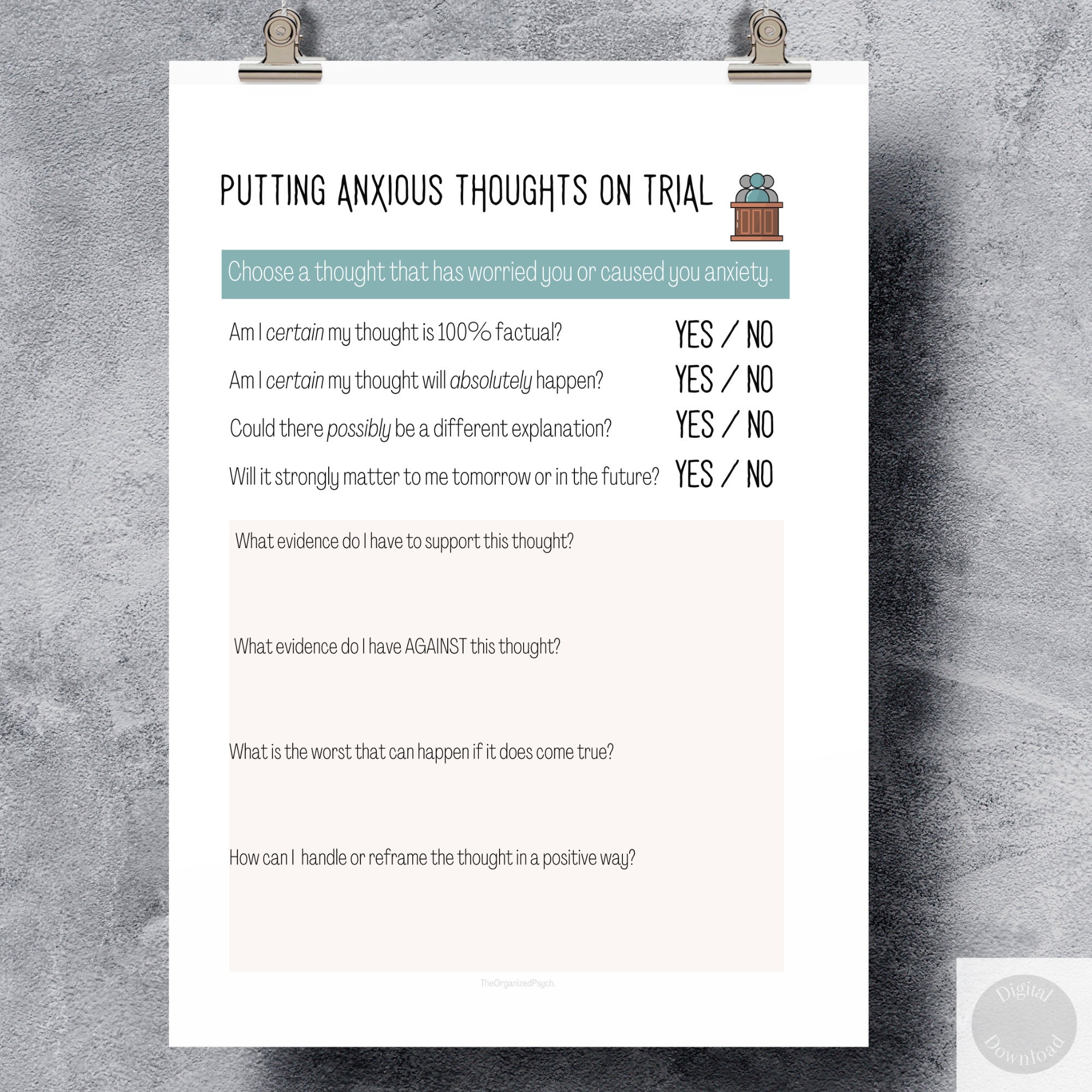 Cognitive Distortion Anxiety CBT Worksheet for Children Adolescents ...