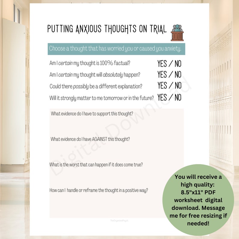 Cognitive Distortion Anxiety CBT Worksheet for Children Adolescents ...