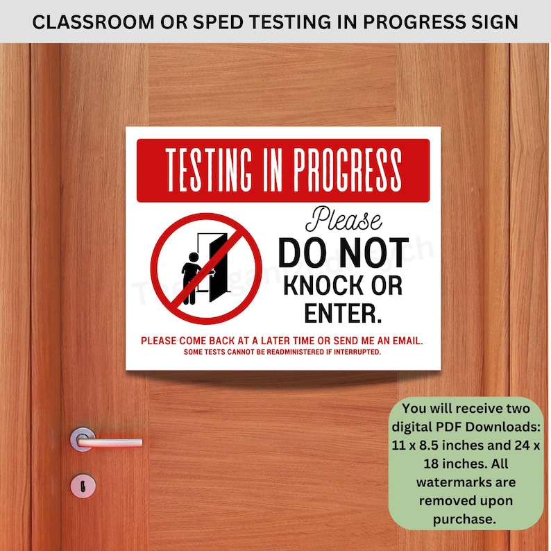 Testing in Progress Do Not Disturb Door Sign, SPED Testing in Progress ...