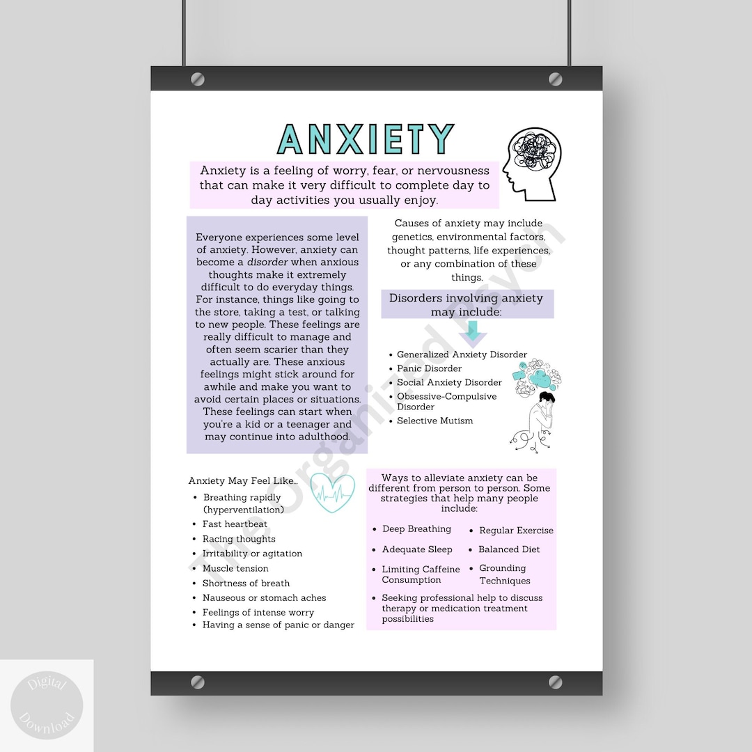 Anxiety Infographic Worksheet and Poster for Mental Health for Students ...