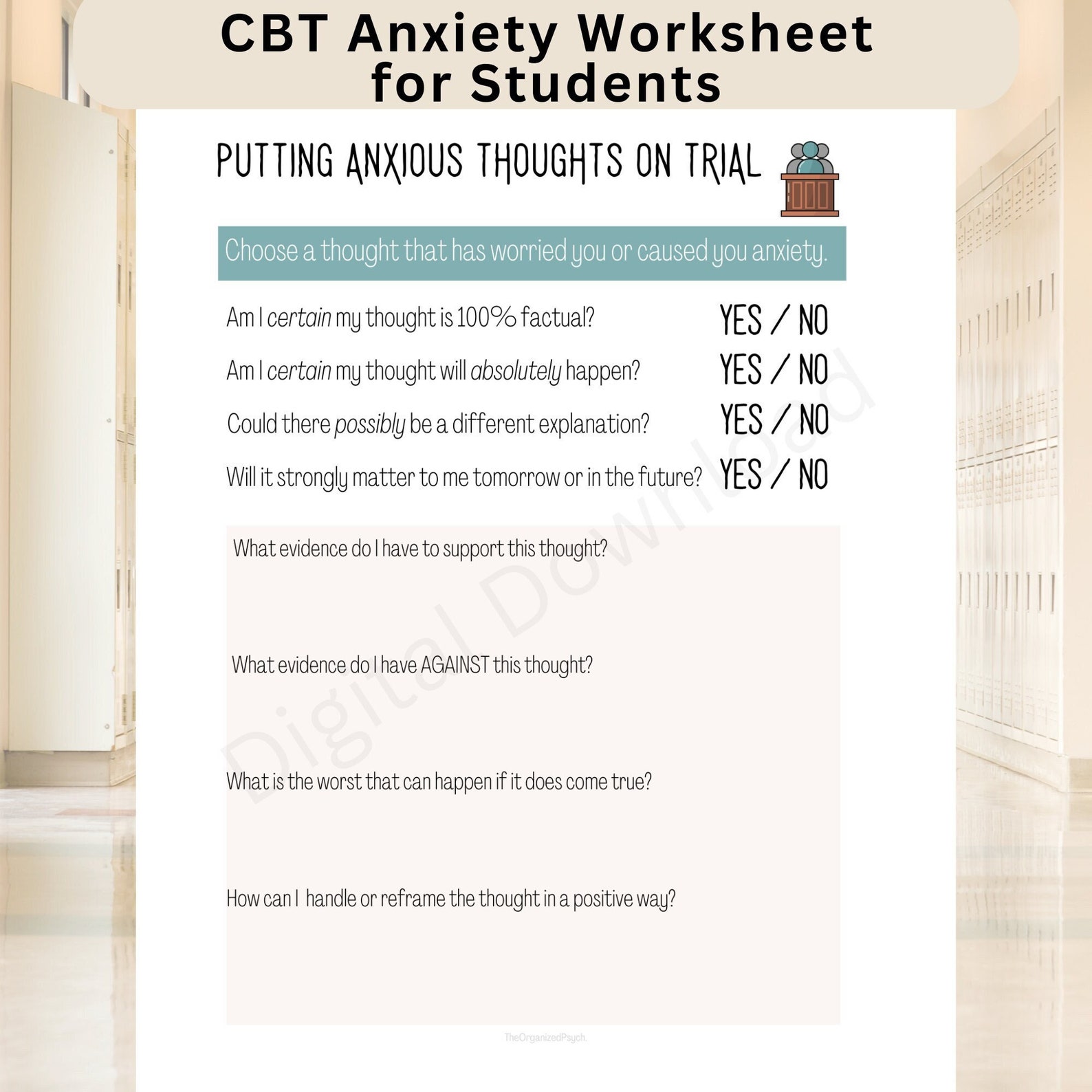 Cognitive Distortion Anxiety CBT Worksheet for Children Adolescents ...