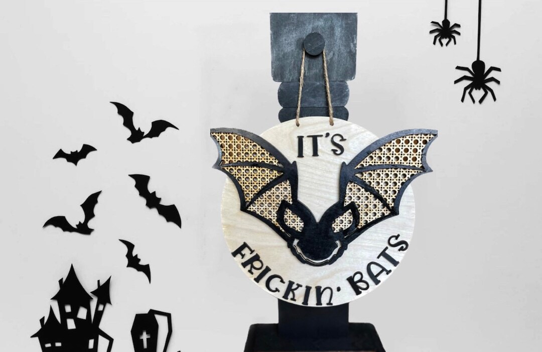 Its Frickin Bats Wooden Rattan Sign, Halloween Decor, Wall Hanging - Etsy
