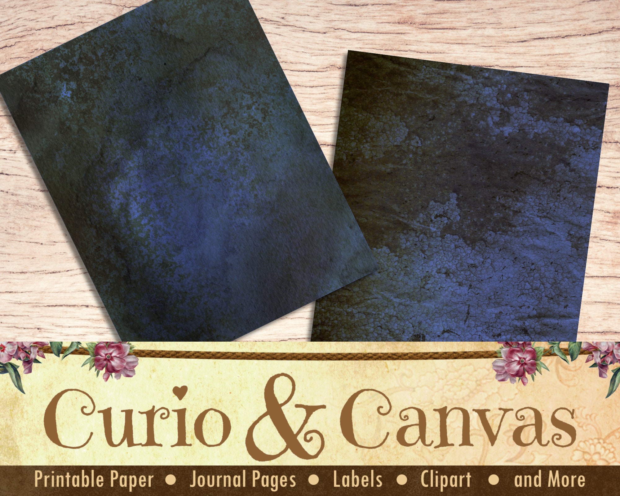 Royal Dark Blue Grunge Papers, Printable Paper Pack 8.5x11 Inch Colored ...