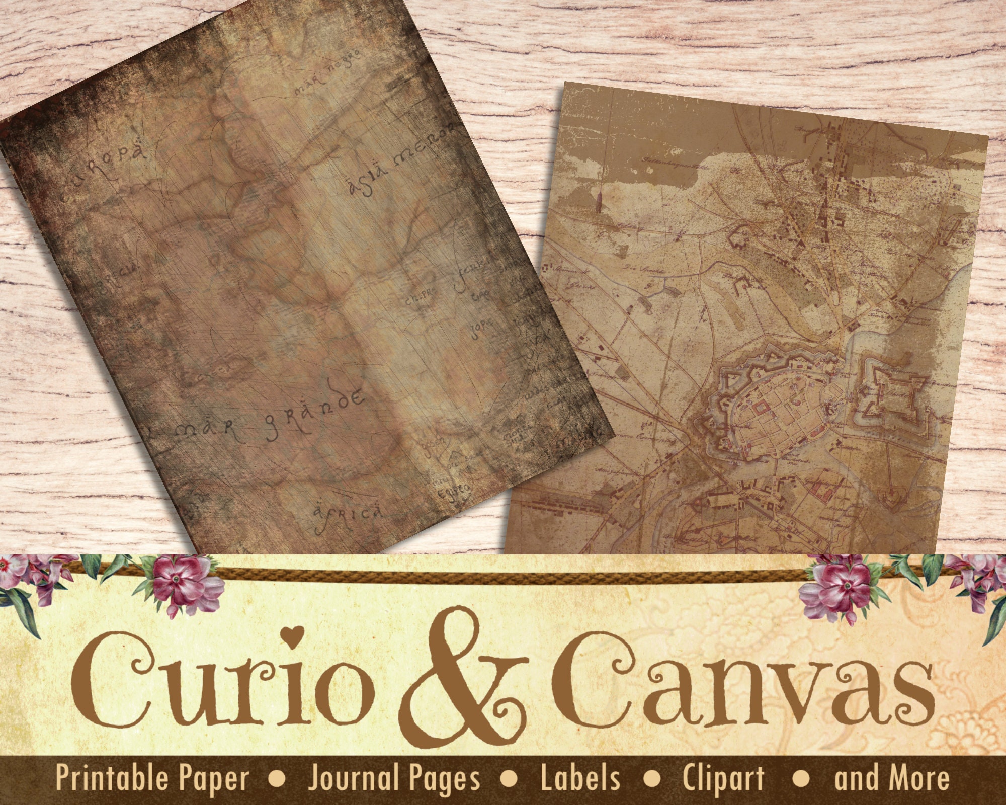 Antique Decorative Map Digital Paper Pack, Printable World Maps 8.5x11 ...