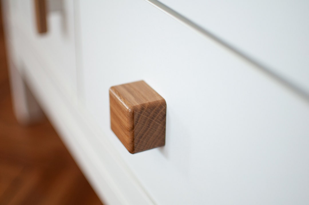 Square Solid Oak Wood Knobs for Dresser, Drawer Wood Knobs, Solid Wood Knobs for Cabinets, Mid ...