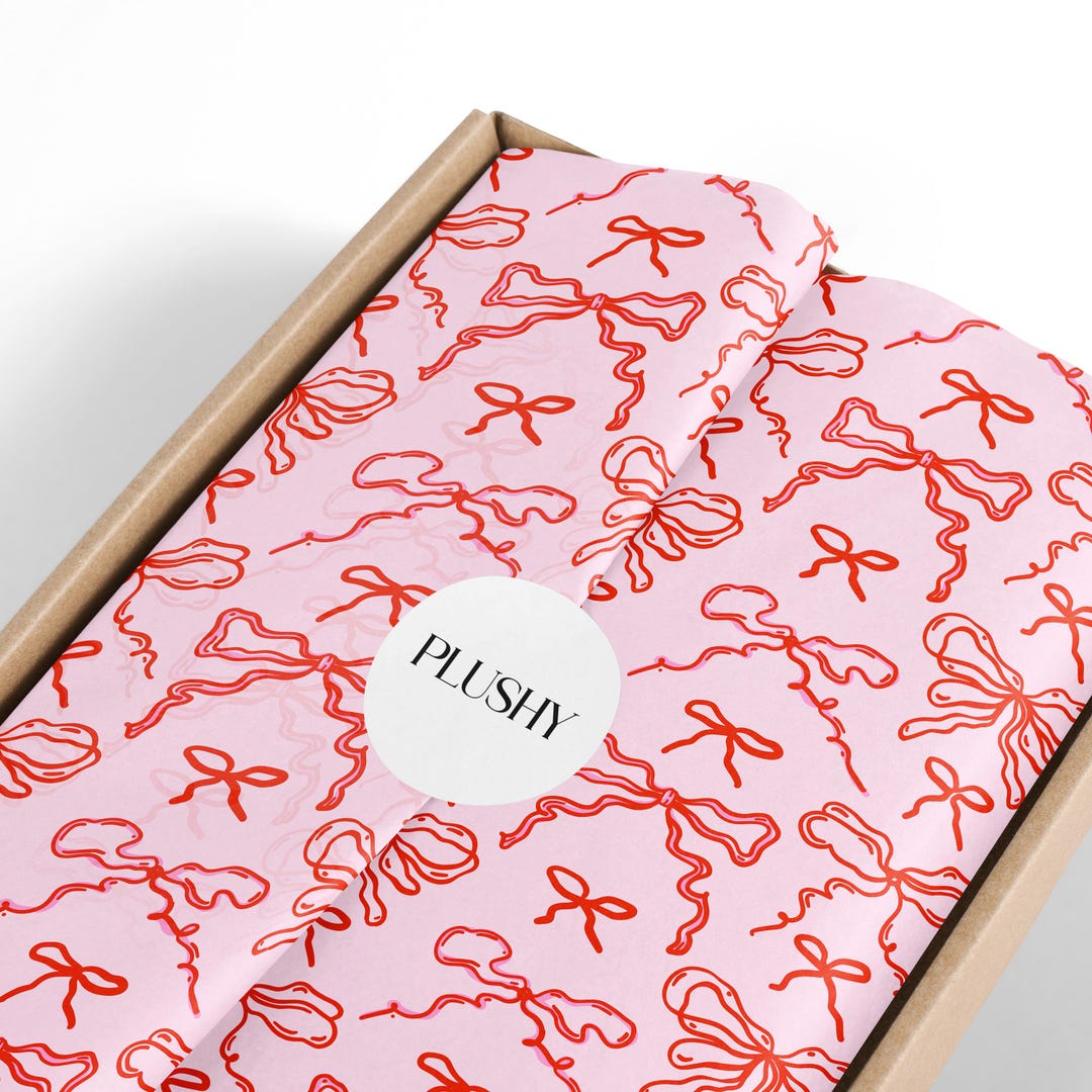 Hot PINK Bows Tissue Paper, Ribbons Gift Wrapping Paper, Cute Tissue ...