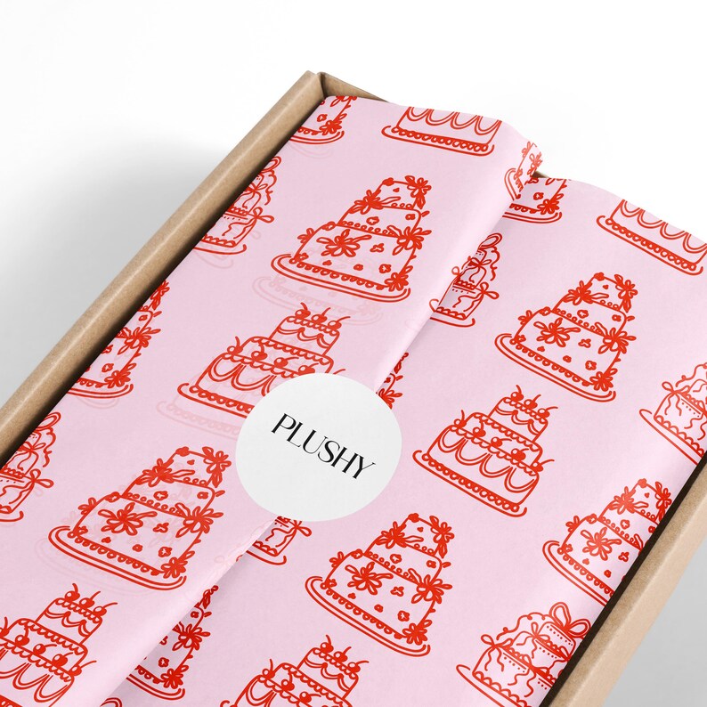 Hot PINK Tissue Paper, Cake Design Champagne Flutes Gift Wrapping Paper ...
