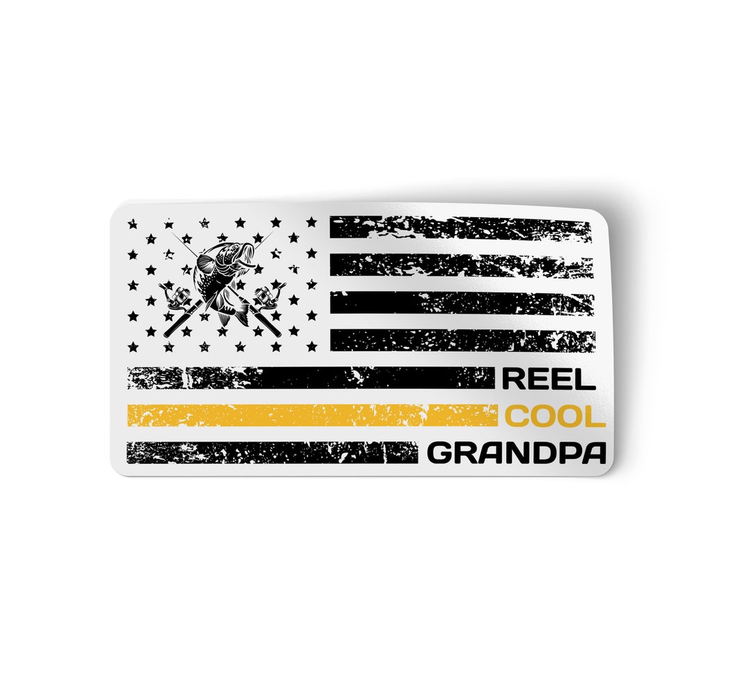 Reel Cool Grandpa Bumper Sticker Funny USA Flag Fisherman Decal Car ...