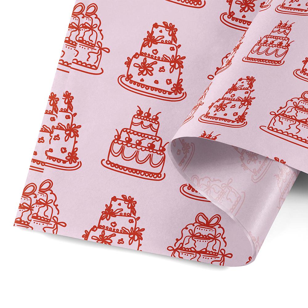 Hot PINK Tissue Paper, Cake Design Champagne Flutes Gift Wrapping Paper ...