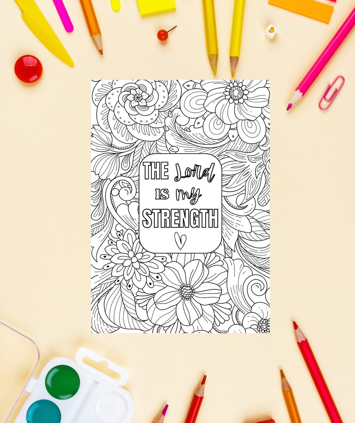The Lord is My Strength Colouring- Christian Coloring Page – Digital ...