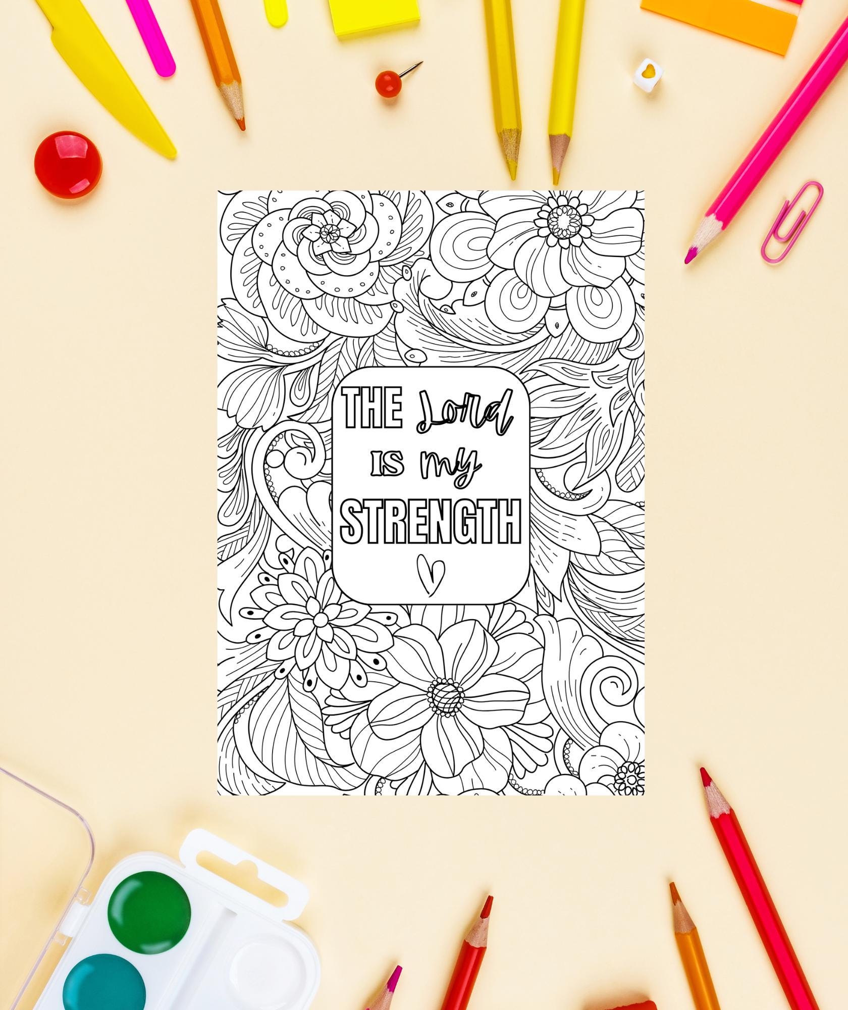 The Lord is My Strength Colouring- Christian Coloring Page – Digital ...