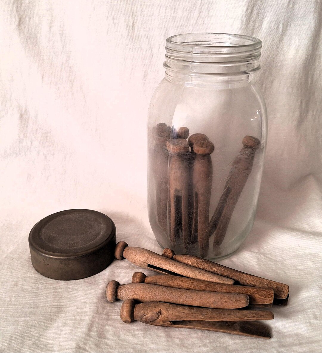 Vintage Glass Canning Jar With Vintage Clothes Pins, Beautiful Vintage ...